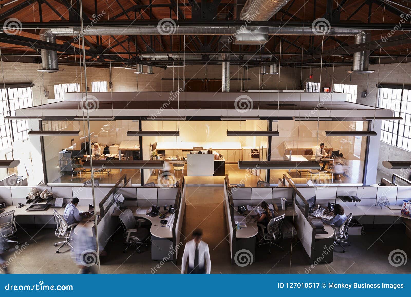 Elevated View of Staff Working in a Busy Open Plan Office Stock Image ...