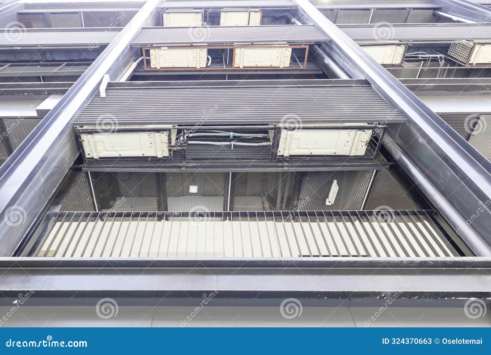 Elevated View of the Steel Building Structure with Air Conditioning and ...