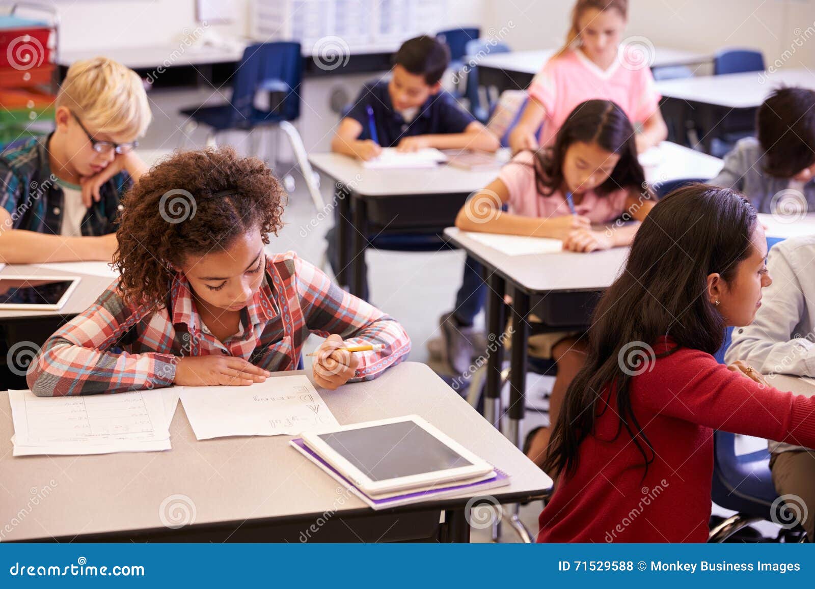Elevated View of Teacher and Kids in Elementary School Class Stock ...
