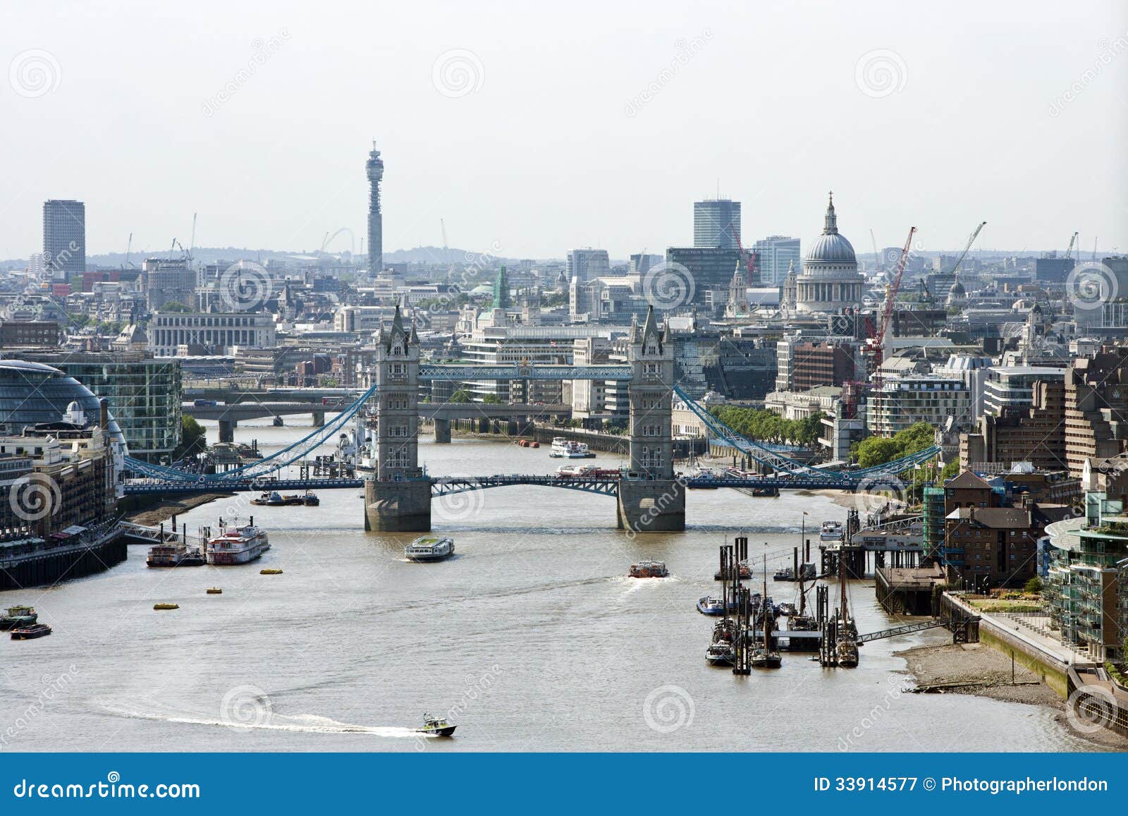 Elevated View of Tower Bridge and St Pauls, London Editorial ...
