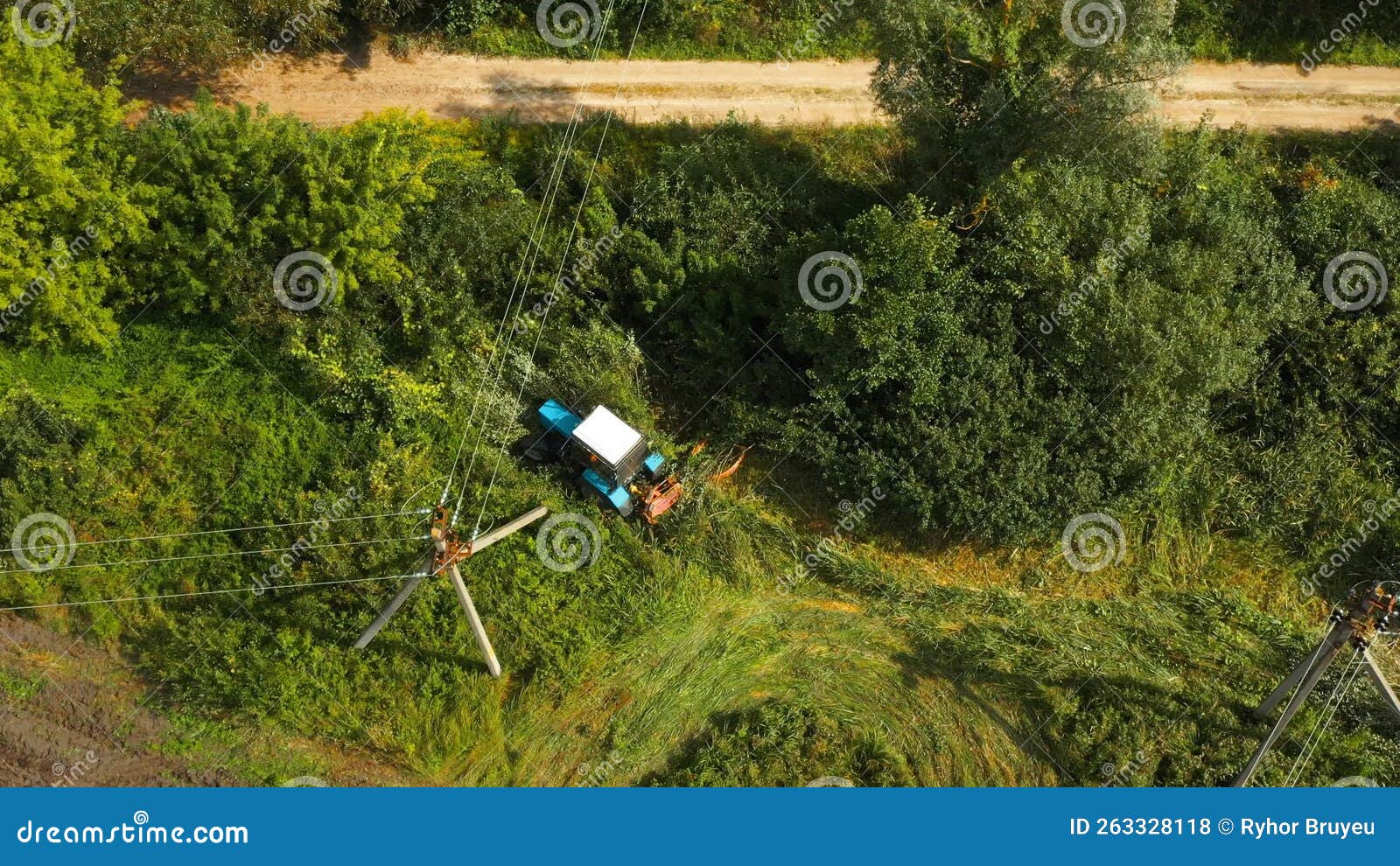Elevated View Trees Trimming Using a Flail Hedge Cutter Attached To ...