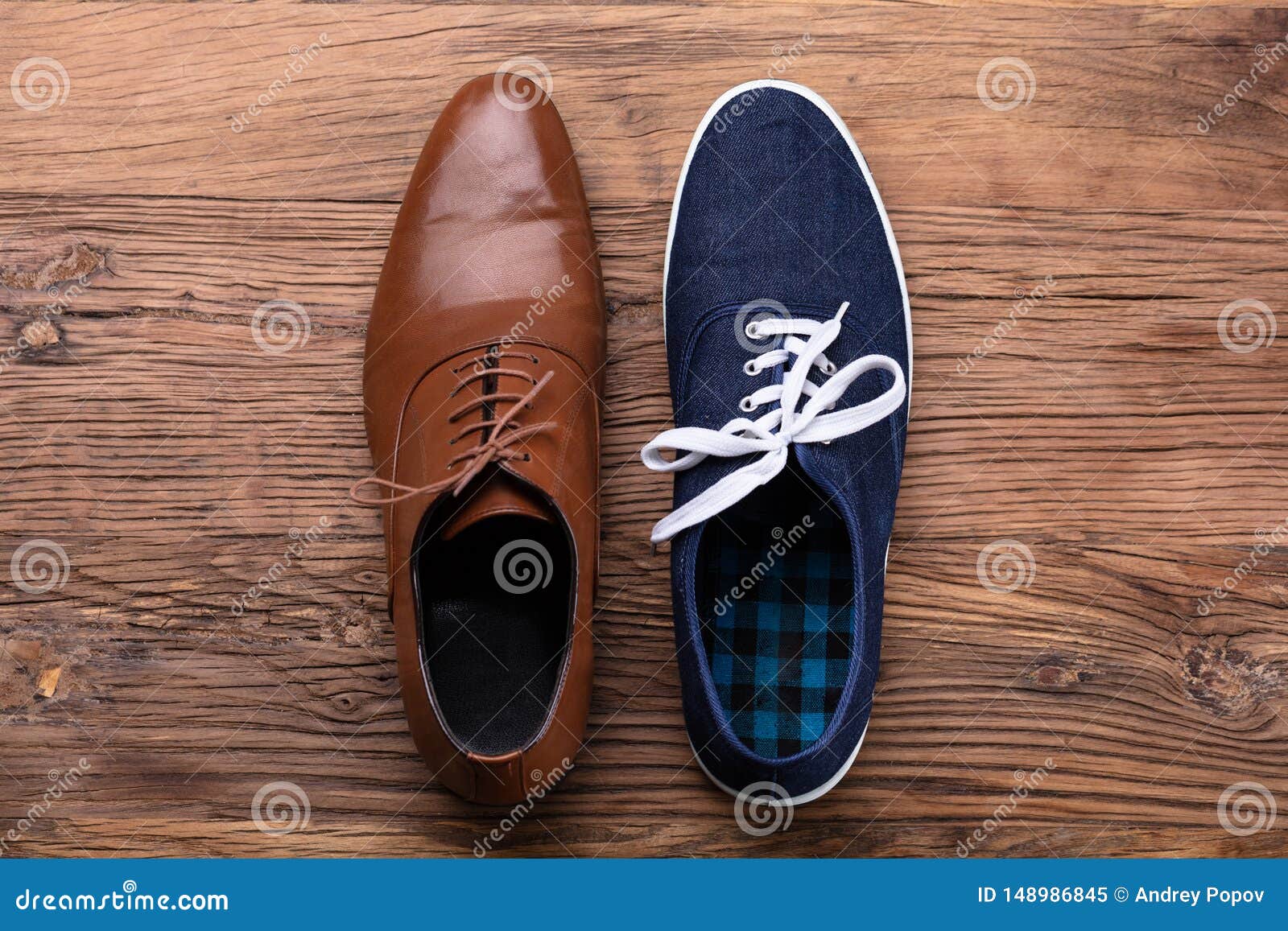 Elevated View of Two Different Shoe Stock Image - Image of desk, shiny ...