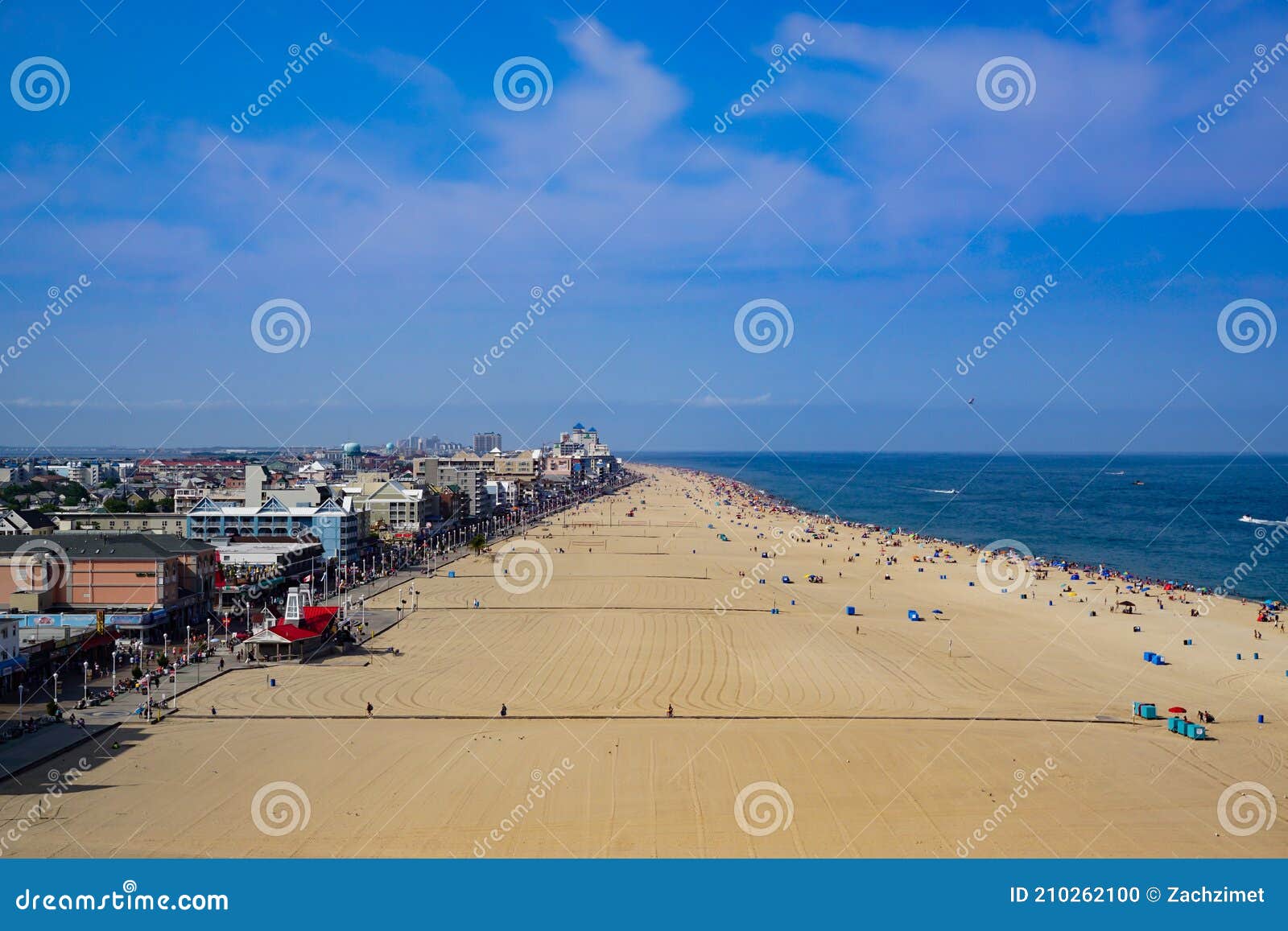 Elevated View of Wide Strip of Sand Along the Boardwalk and Ocean ...
