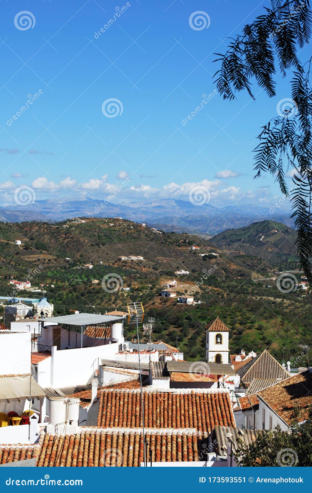 White Town and Mountains, Guaro, Spain. Editorial Photo - Image of ...