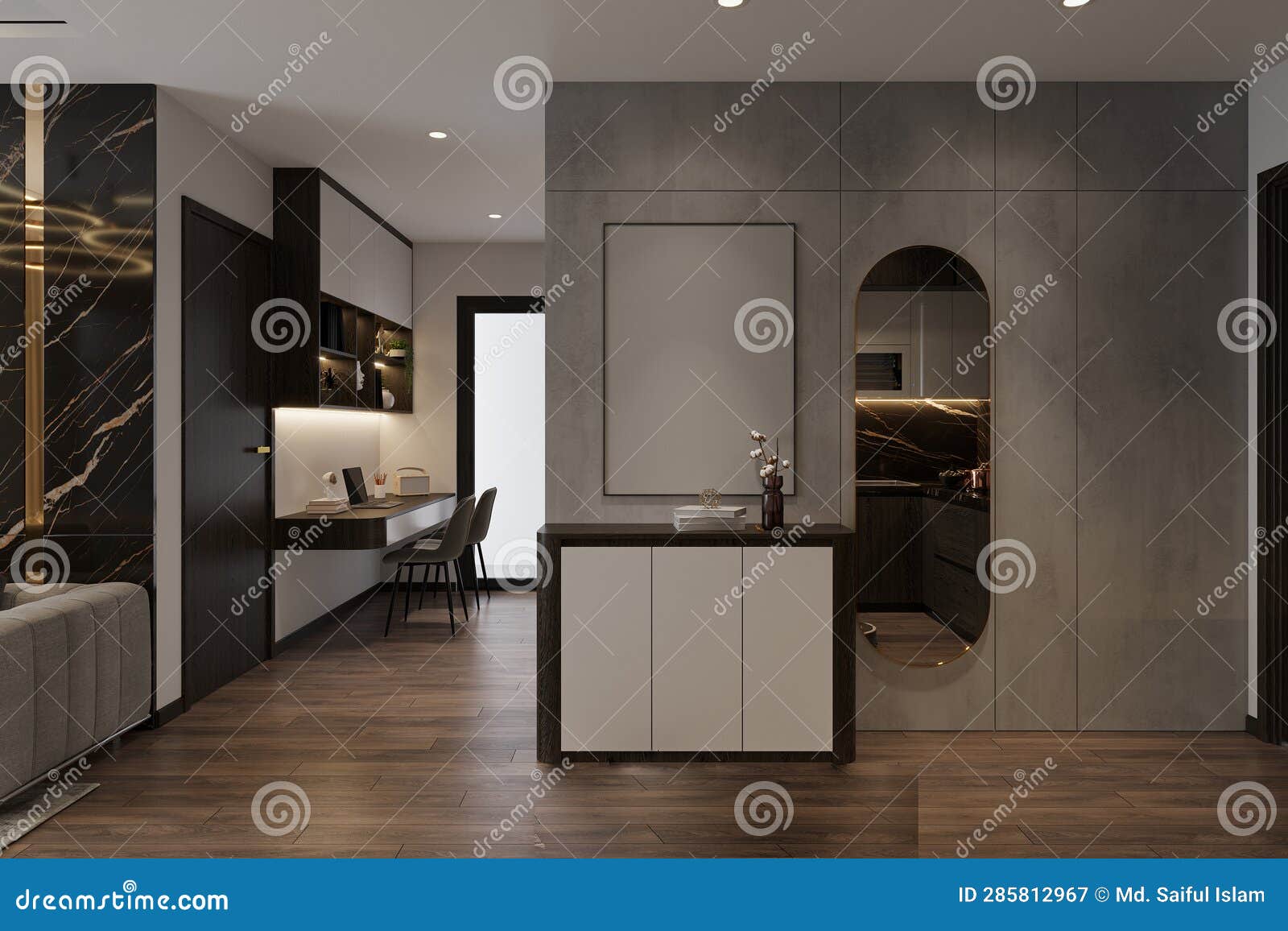 Elevated with Wall Texture, Mirror, Shoe Cabinet in Modern Entry Space ...