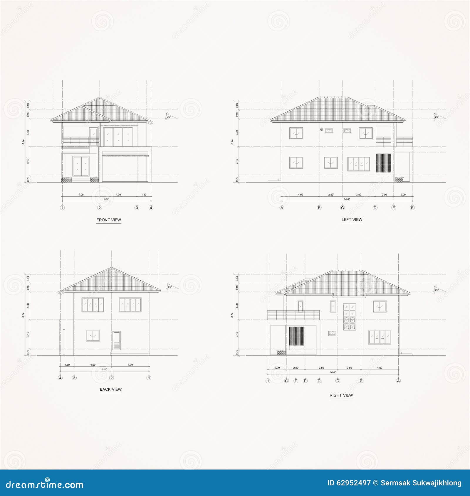 4 Elevation House Drawing Royalty-Free Cartoon | CartoonDealer.com ...