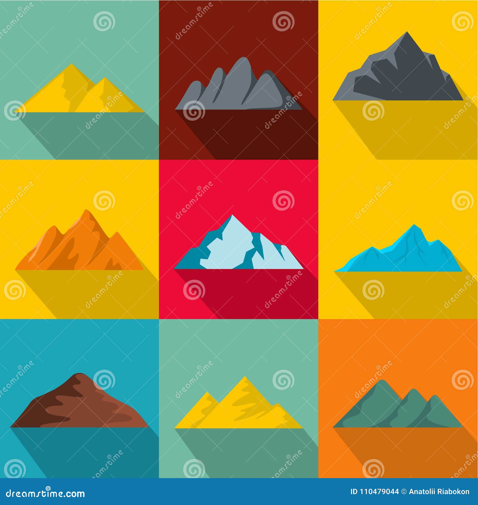 Elevation Icons Set, Flat Style Stock Vector - Illustration of hike ...