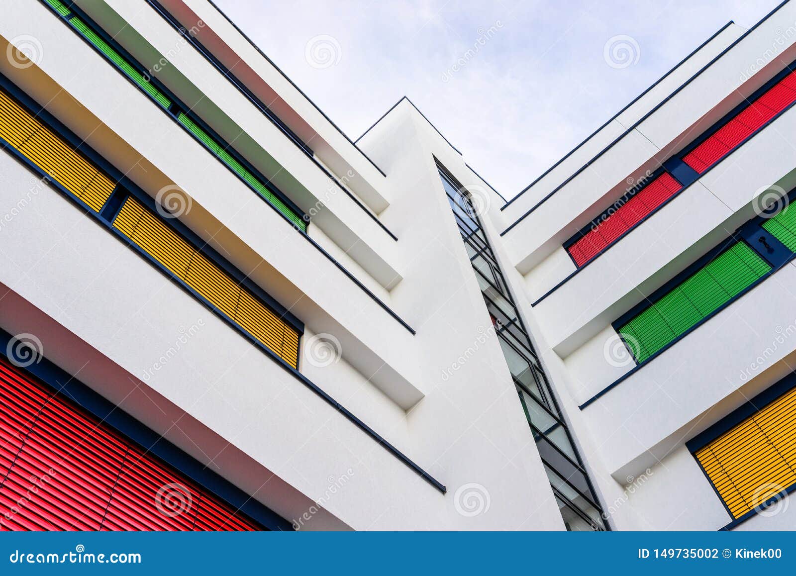 Elevation of a Modern Office Building with Different Colors of Blinds ...