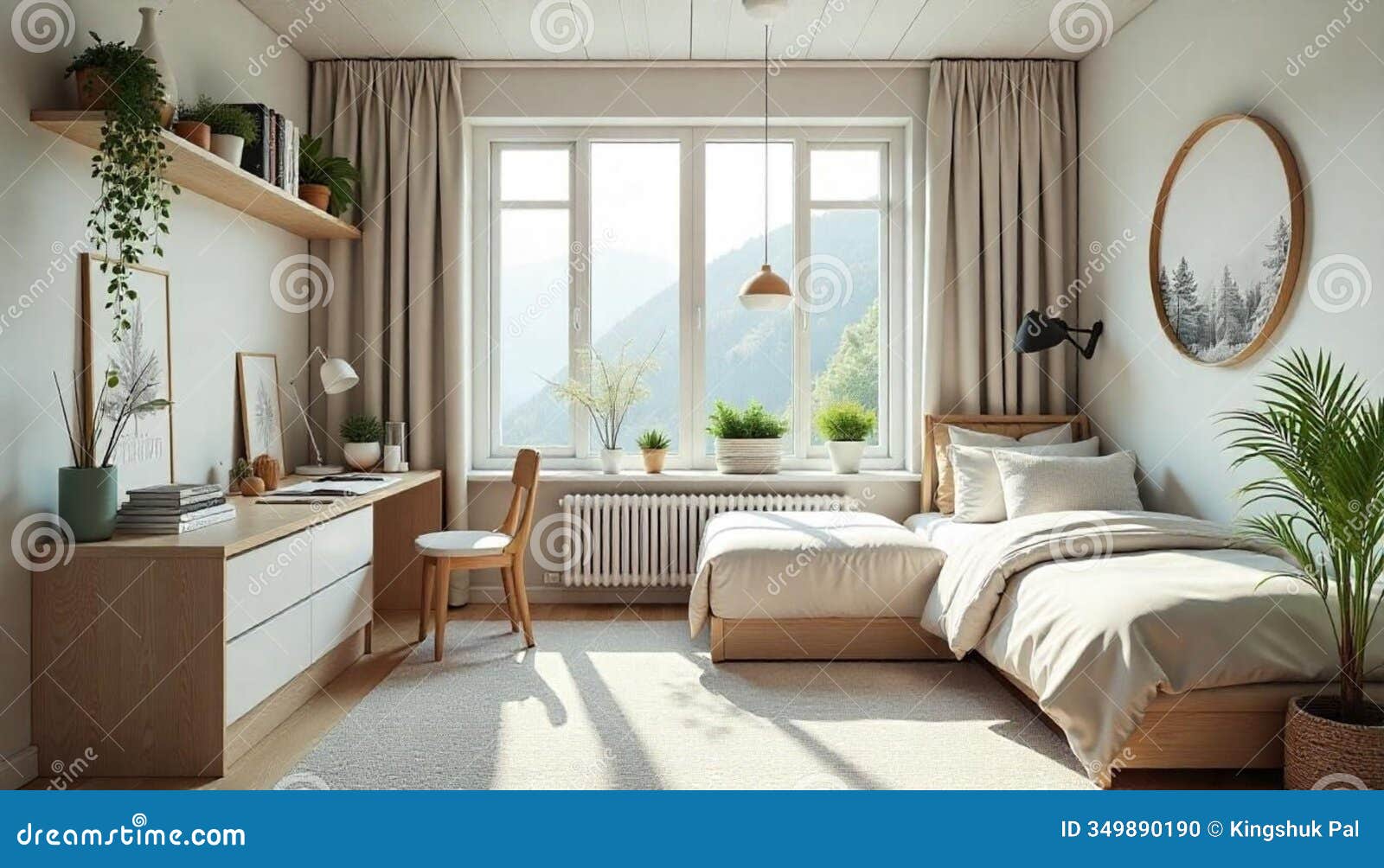 Elevation Rendering of a Z- Shaped Study Table with Built-in Wall ...