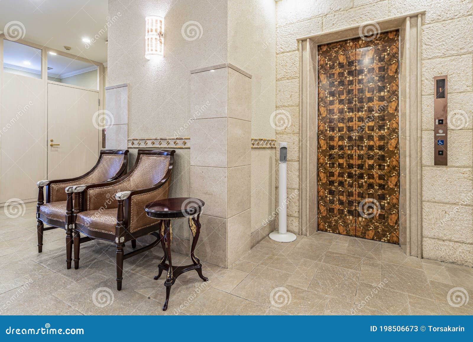 Elevator Access Area and Lounge Chairs in the Luxury Hotel Stock Image ...