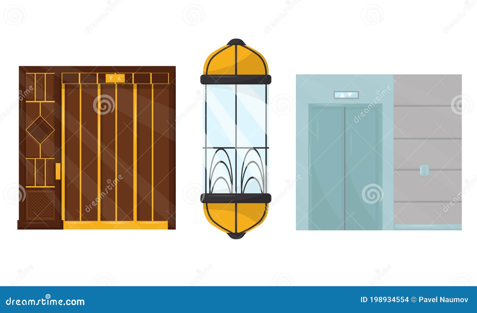 Elevator As Vertical Cable Transportation Machine Vector Set Stock ...