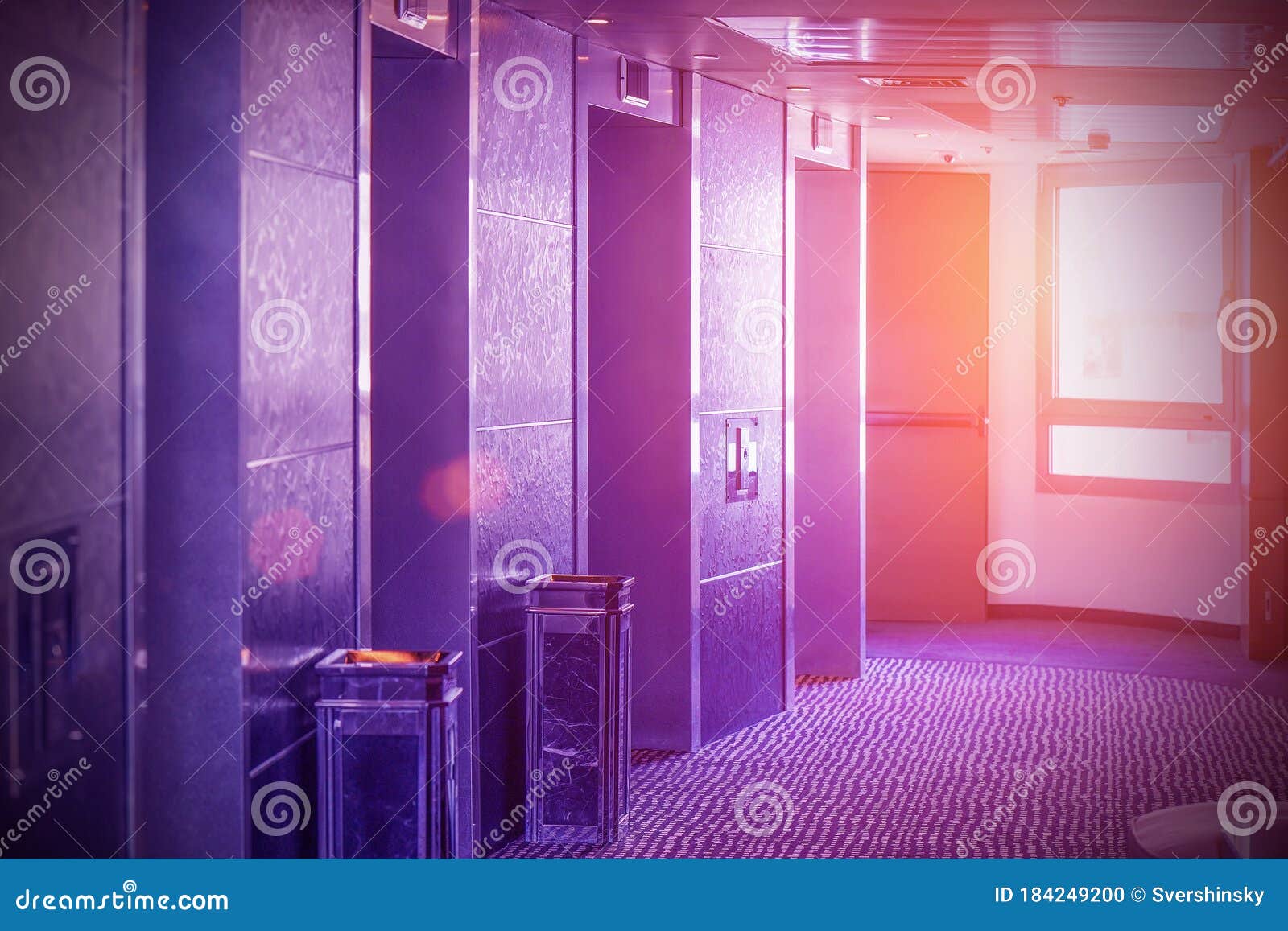 Elevator in Business Centre or in Hotel. Wide Viewing Angle of Several ...