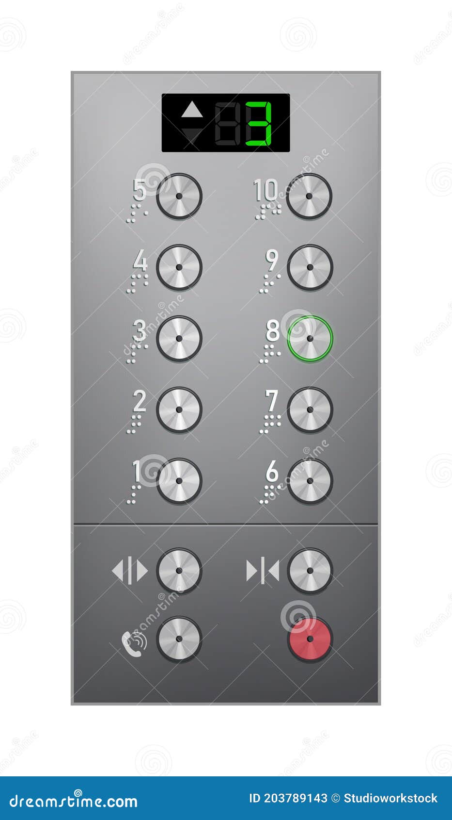 Elevator Button With Braille Sign Isolated On White, Silver Metal ...