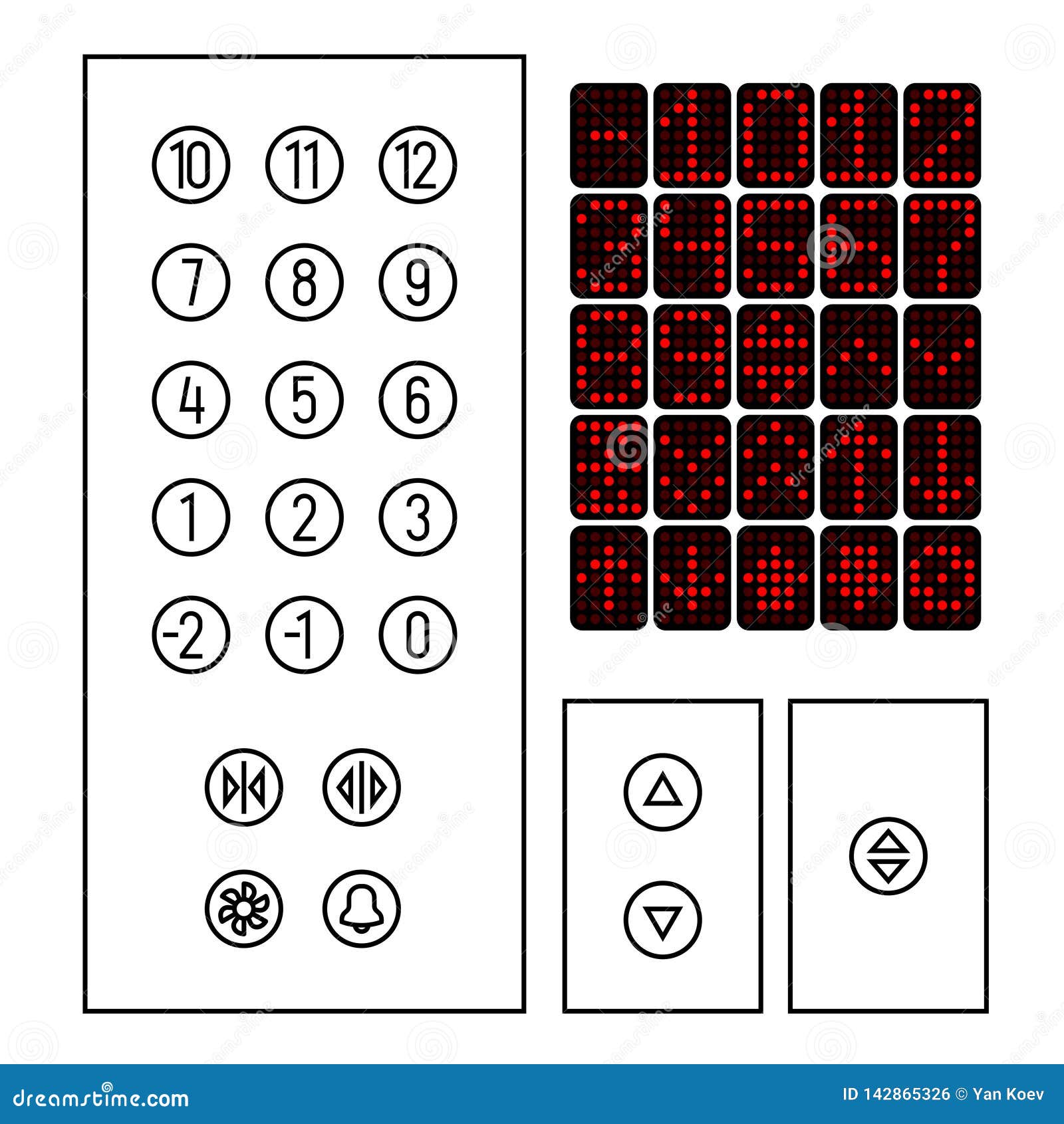 Elevator Buttons Icon Set. Elements of Elevator Interior Interface in a ...