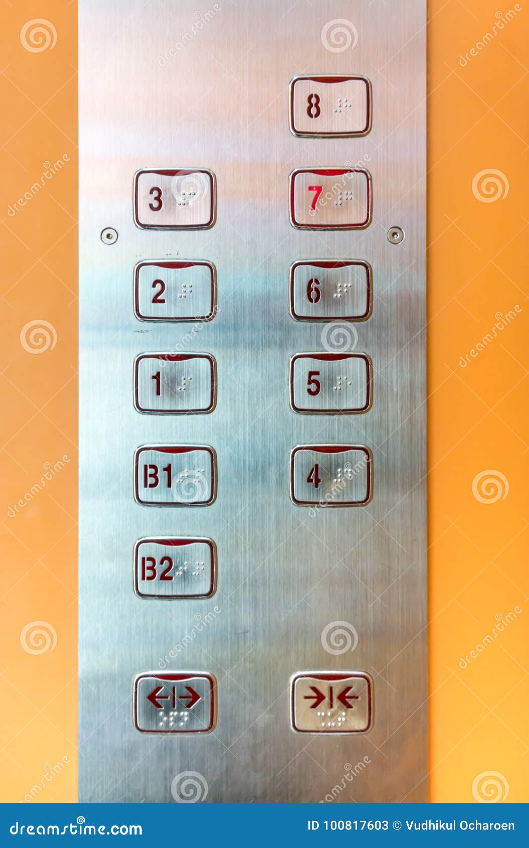 Elevator Buttons Panel with Brushed Metal Texture Surface Plate Stock ...