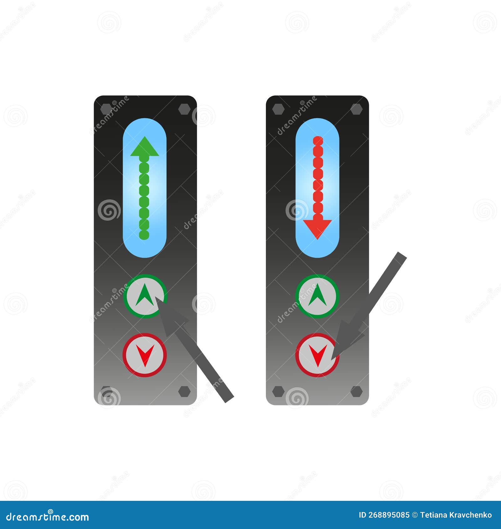 Elevator Buttons Up Down in Cartoon Style. Top View. Hand Up. Vector ...