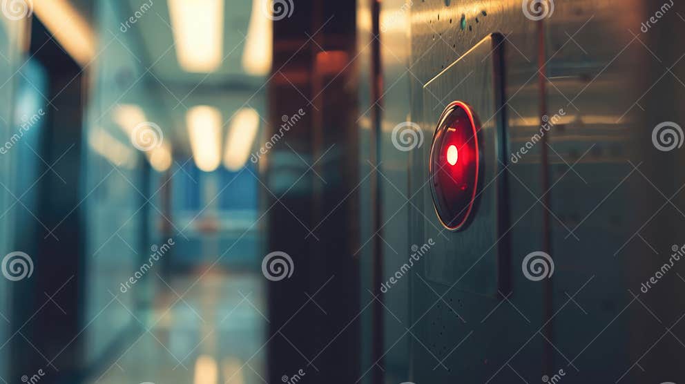 Elevator Call Button Close-up. the Button Lights Up Red Stock ...