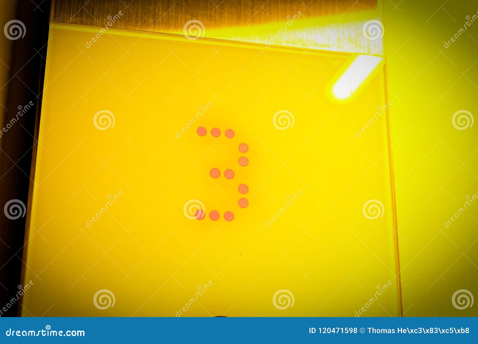 Elevator Display of the Floor with the Number 3 in Yellow Optics. Stock ...