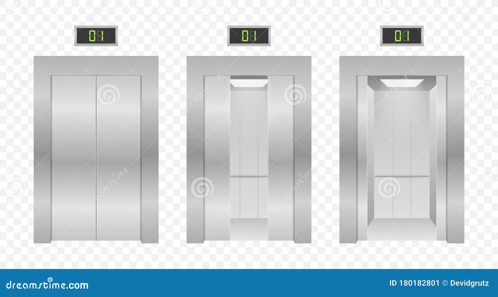 Elevator Doors. Closing and Opening Lift Metallic in Office Building ...