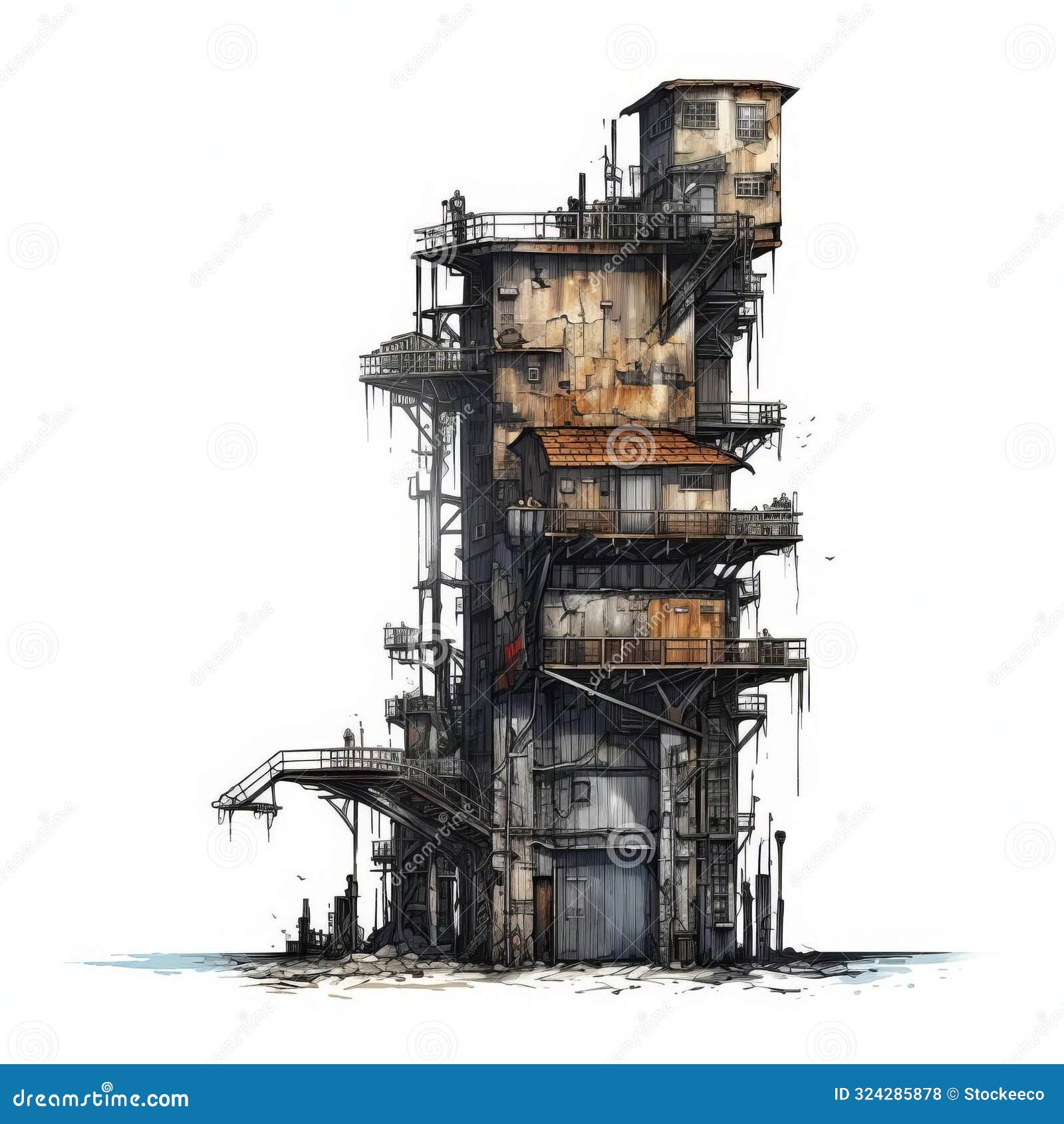 Post-apocalyptic Elevator Scene Illustration on White Background Image ...