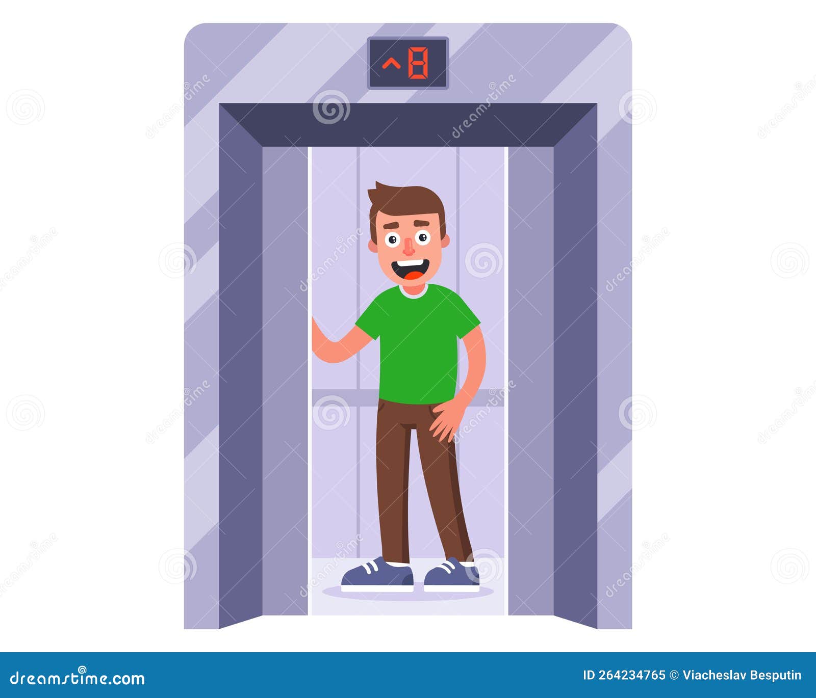 The Elevator in the House Lifts the Person Up. Stock Vector ...