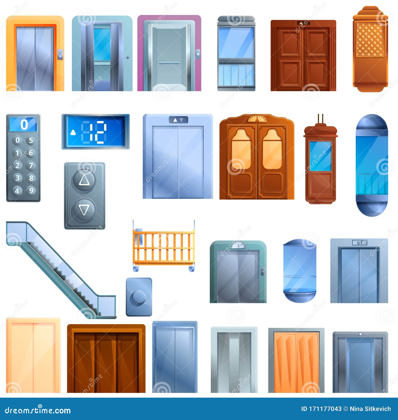Elevator Icons Set, Cartoon Style Stock Vector - Illustration of ...