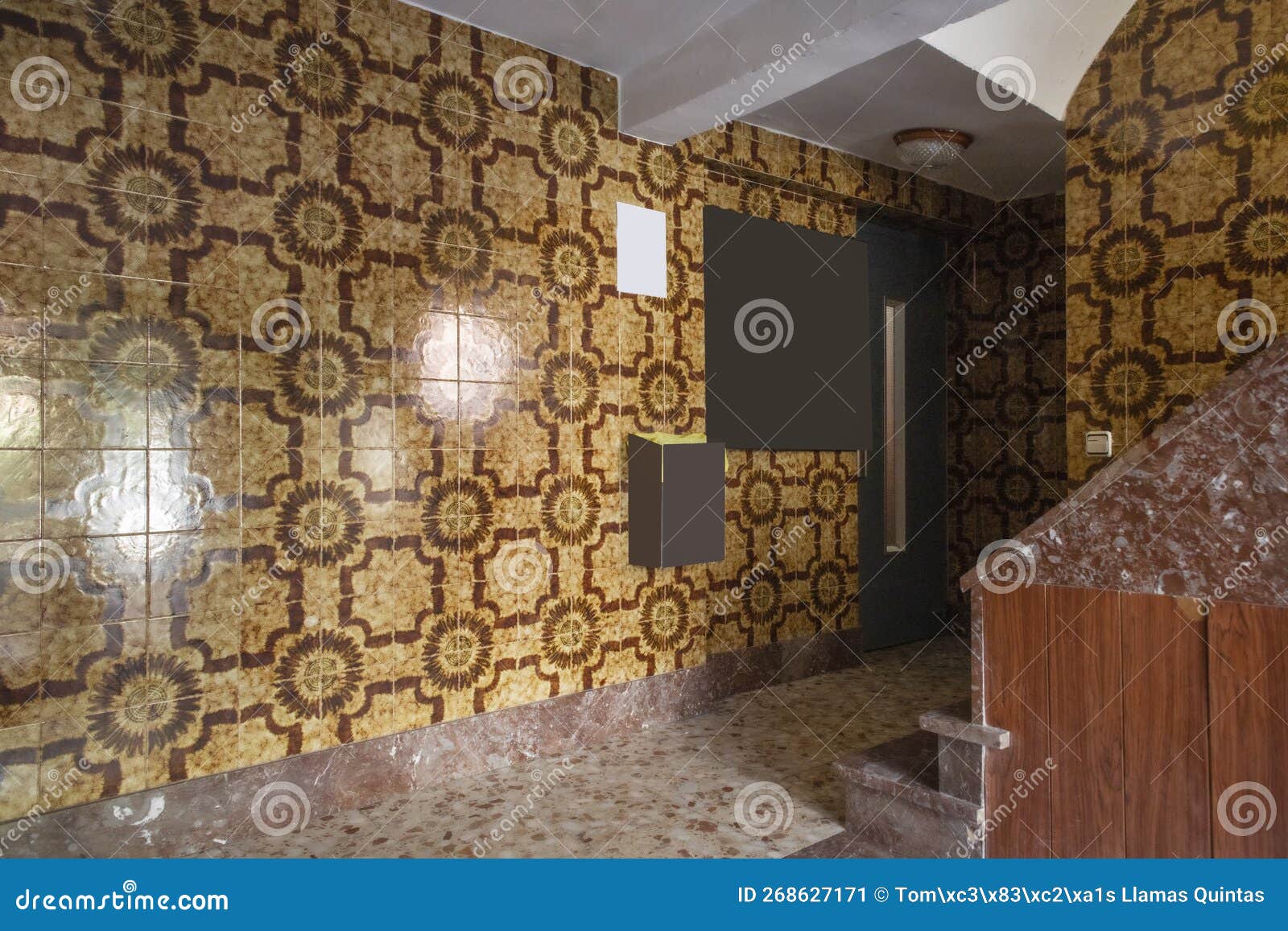 Elevator Inside an Old Building with Horrible Tiles on the Wall Stock ...
