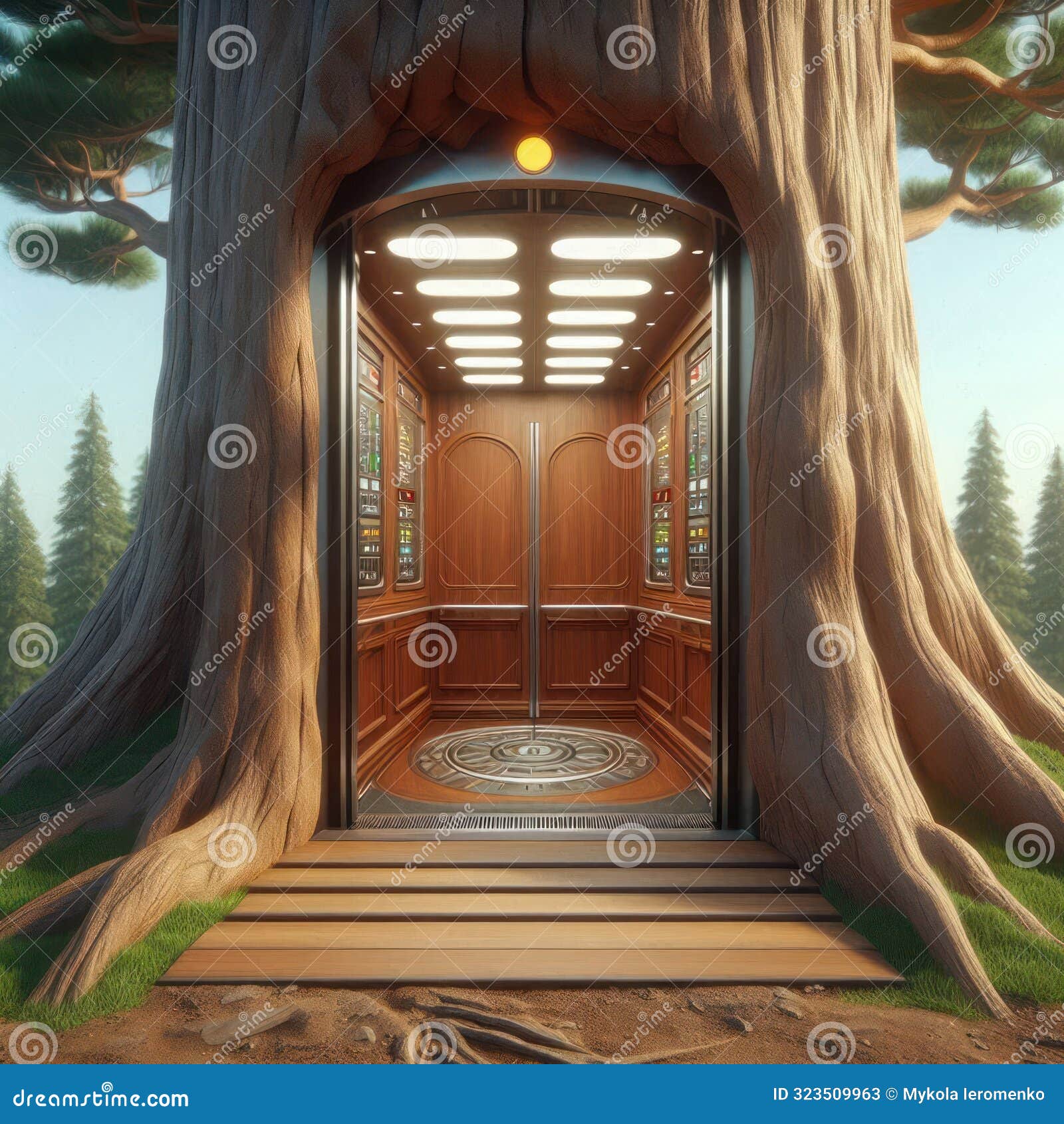 Elevator Inside the Tree Trunk. Stock Image - Image of site, inside ...
