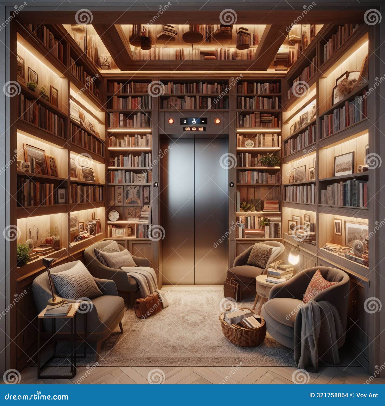 11 7. an Elevator Interior Transformed into a Cozy Library, Wit Stock ...
