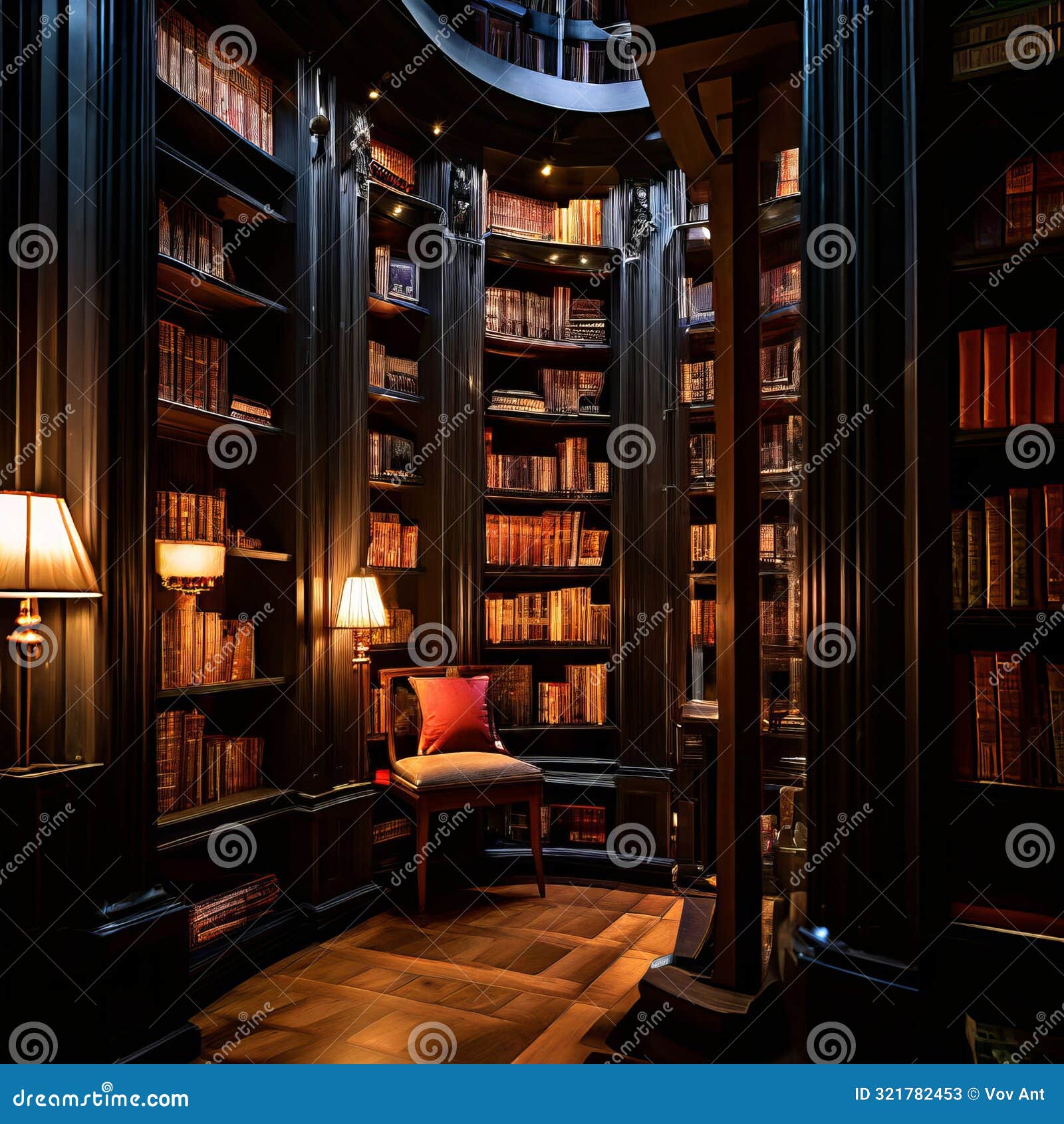 An Elevator Interior Transformed into a Cozy Library with Shel Stock ...