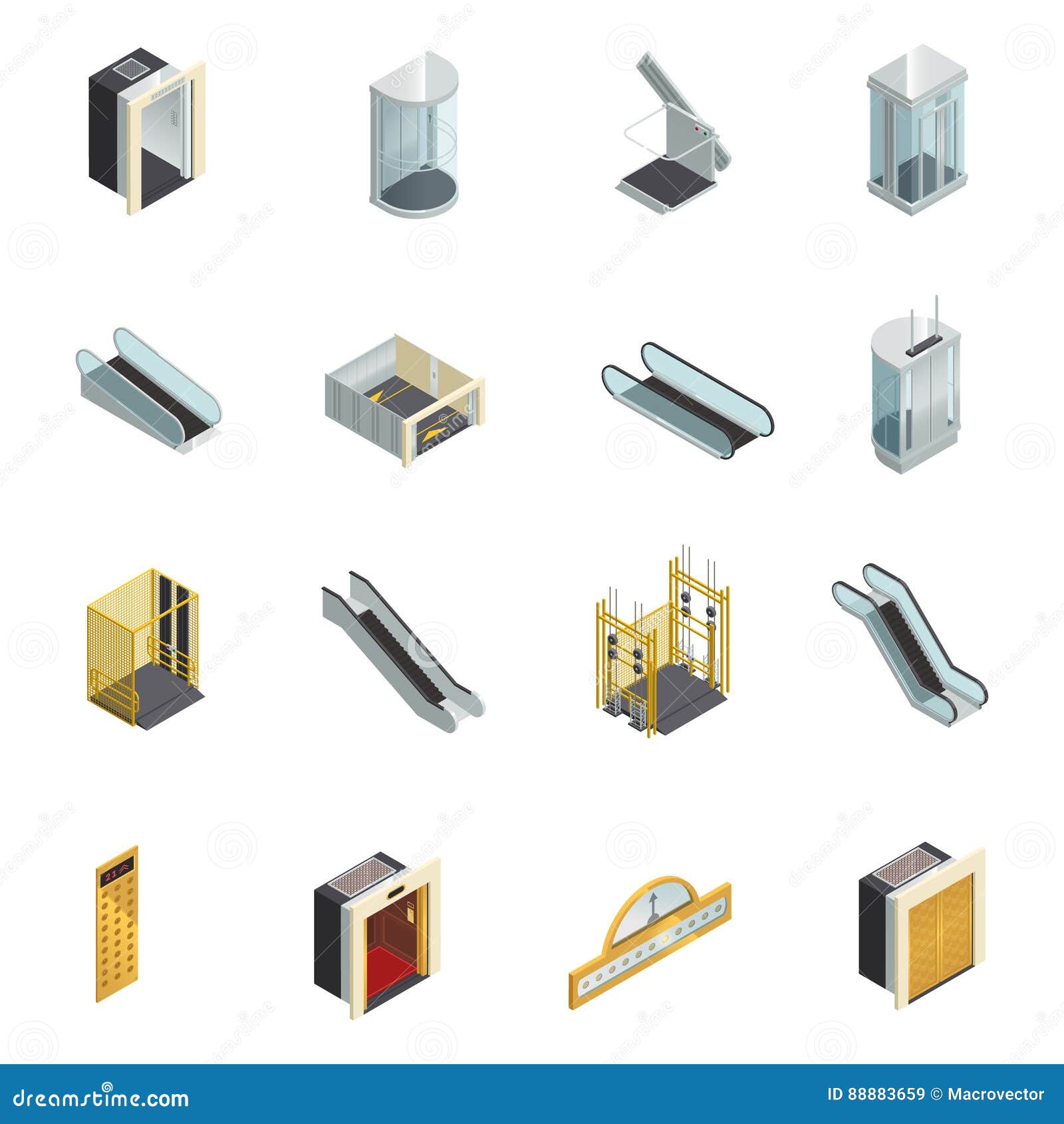 Elevator Isometric Elements Set Cartoon Vector | CartoonDealer.com ...