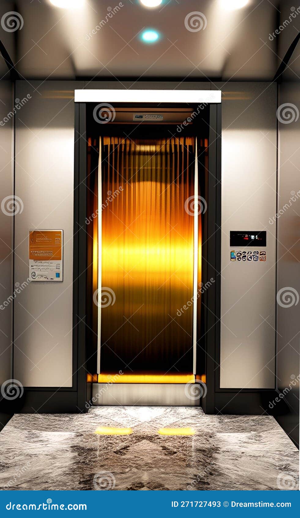 Elevator Lift Floor With Tape Line Yellow Black Stripe, Footprints Mark ...