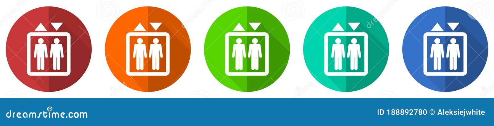 Elevator, Lift Icon Set, Red, Blue, Green and Orange Flat Design Web ...