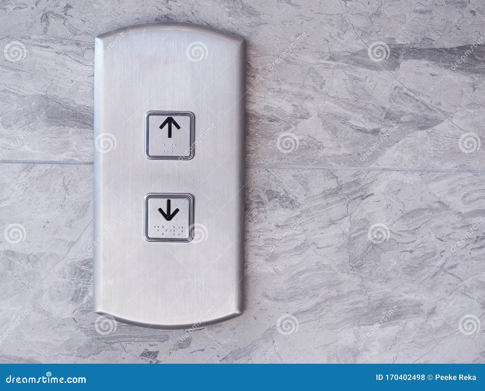 Elevator with Lift Silver Button Arrow on Marble Pattern Wall Stock ...