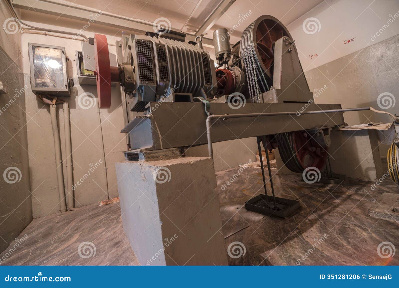 Elevator Machine Room in an Old Abandoned Municipal Building, with the ...