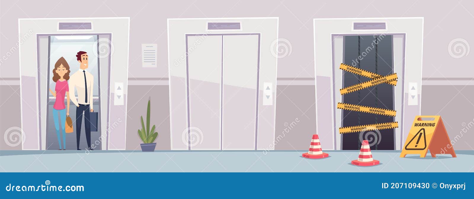 Elevator. Office Building With Opened Closed Repair Doors Elevators ...