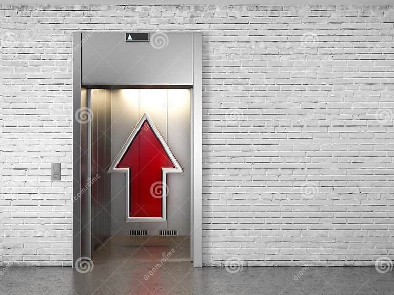Elevator with Opened Doors and Up Arrow Stock Illustration ...