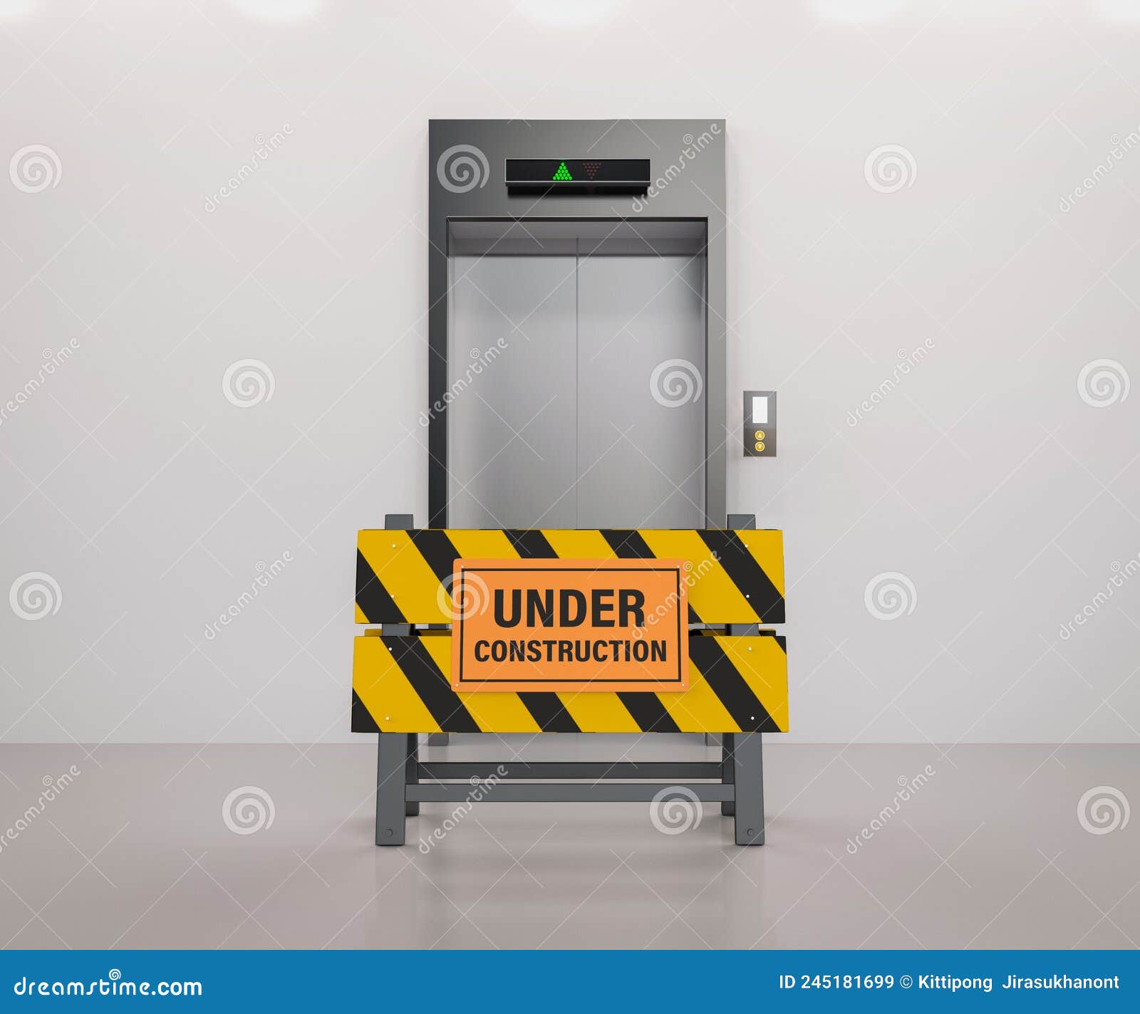 Elevator or Passenger Lift with Under Construction Sign Stock ...