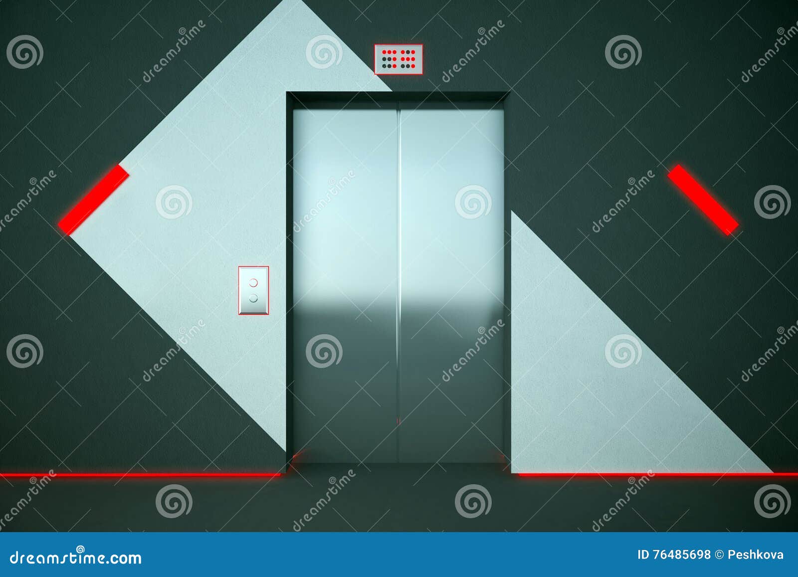 Elevator with red lighting stock illustration. Illustration of entrance ...