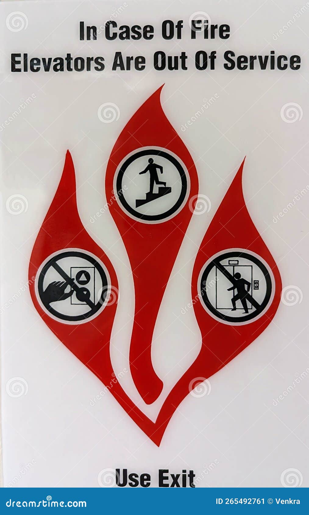 Elevator Red Warning Sign Showing in Case of Fire Elevators are Out of ...