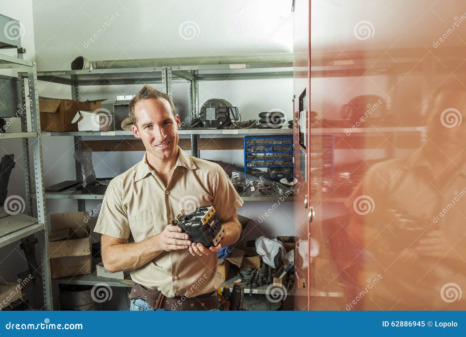 Elevator Repair Man at Work Stock Image - Image of mechanic, boiler ...