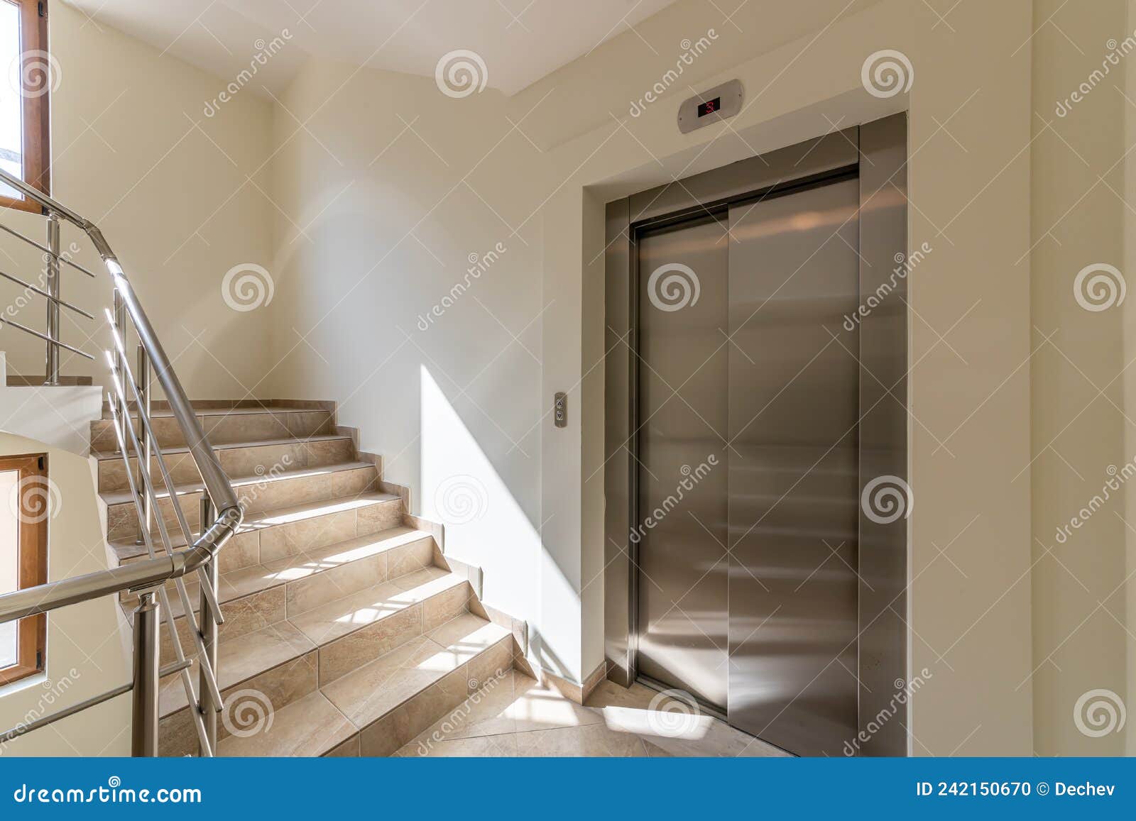 Elevator and Stairs in a Modern Building Stock Photo - Image of metal ...