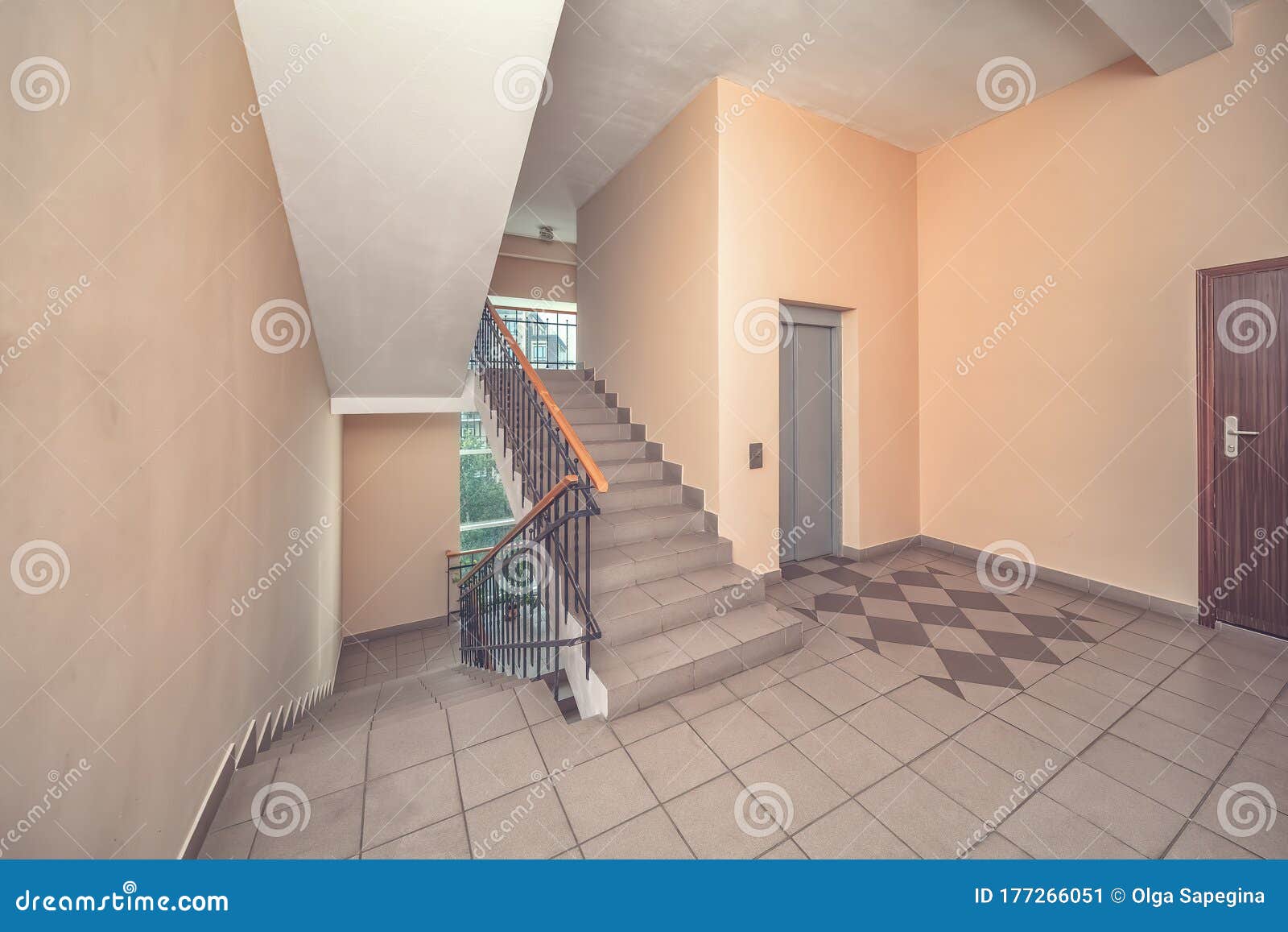 Elevator and Stairs Up and Down Cheap Building Stock Image - Image of ...