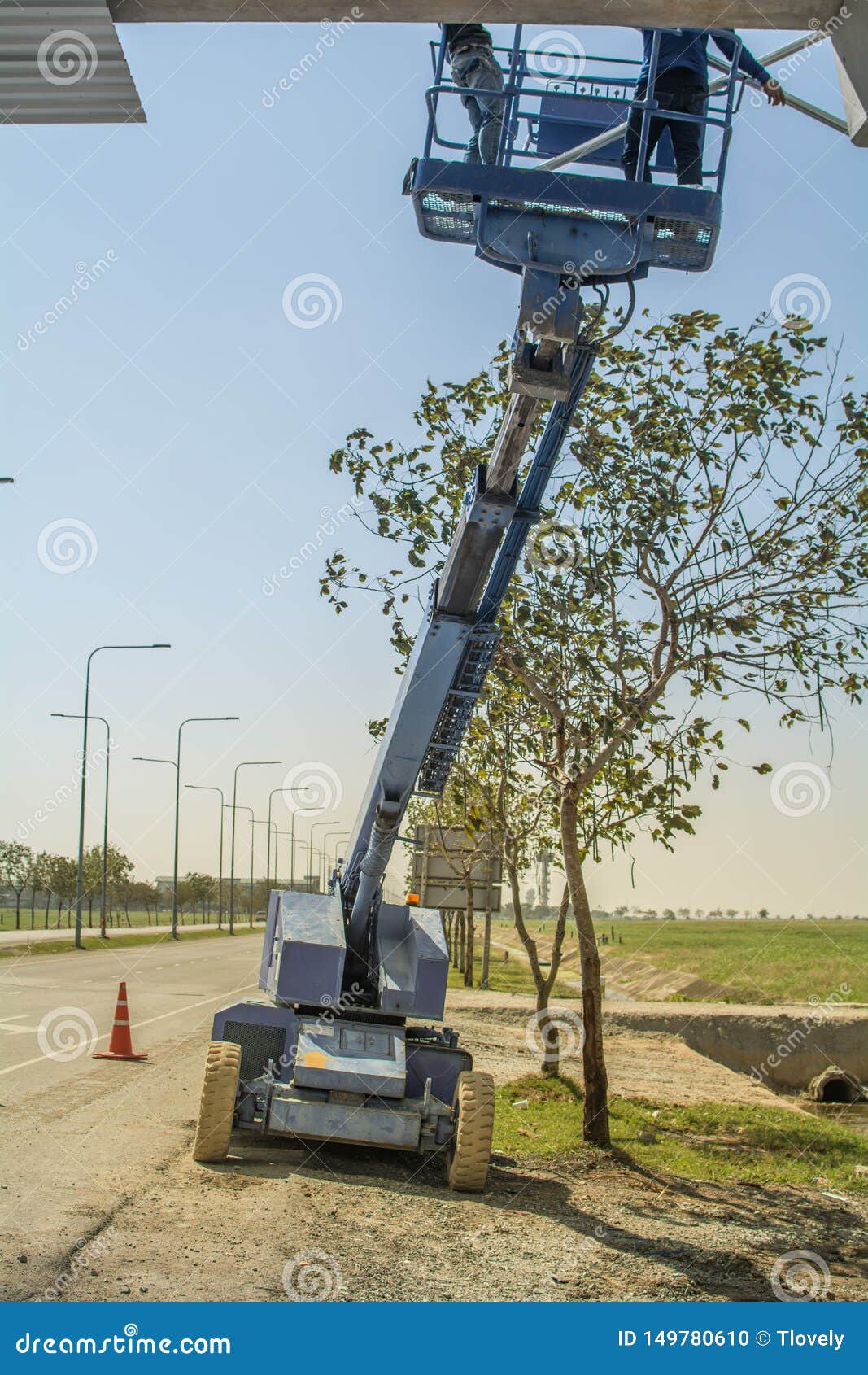 Elevator Working on the Construction Site of a Bridge Stock Photo ...
