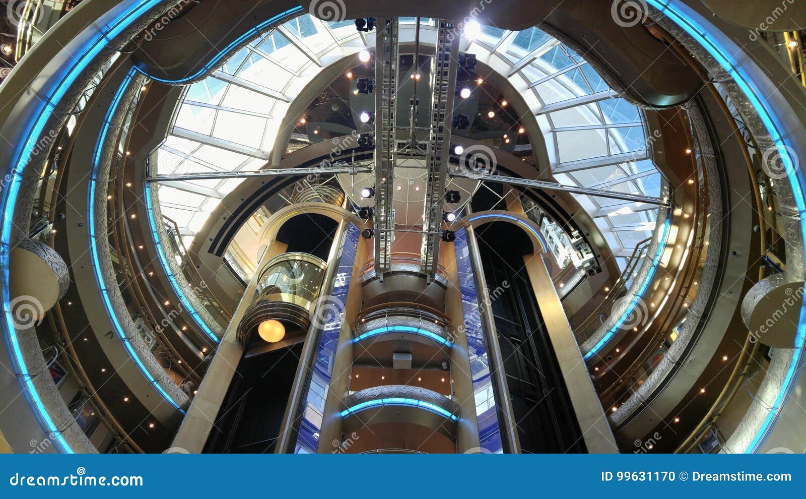 Glass Elevators In White Retail Interior Design. Shopping Mall LuOne ...