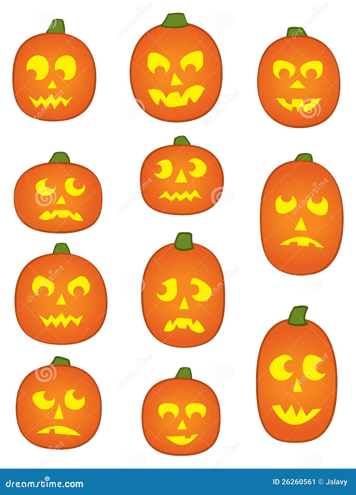 Eleven Pumpkin Faces stock vector. Illustration of scared - 26260561