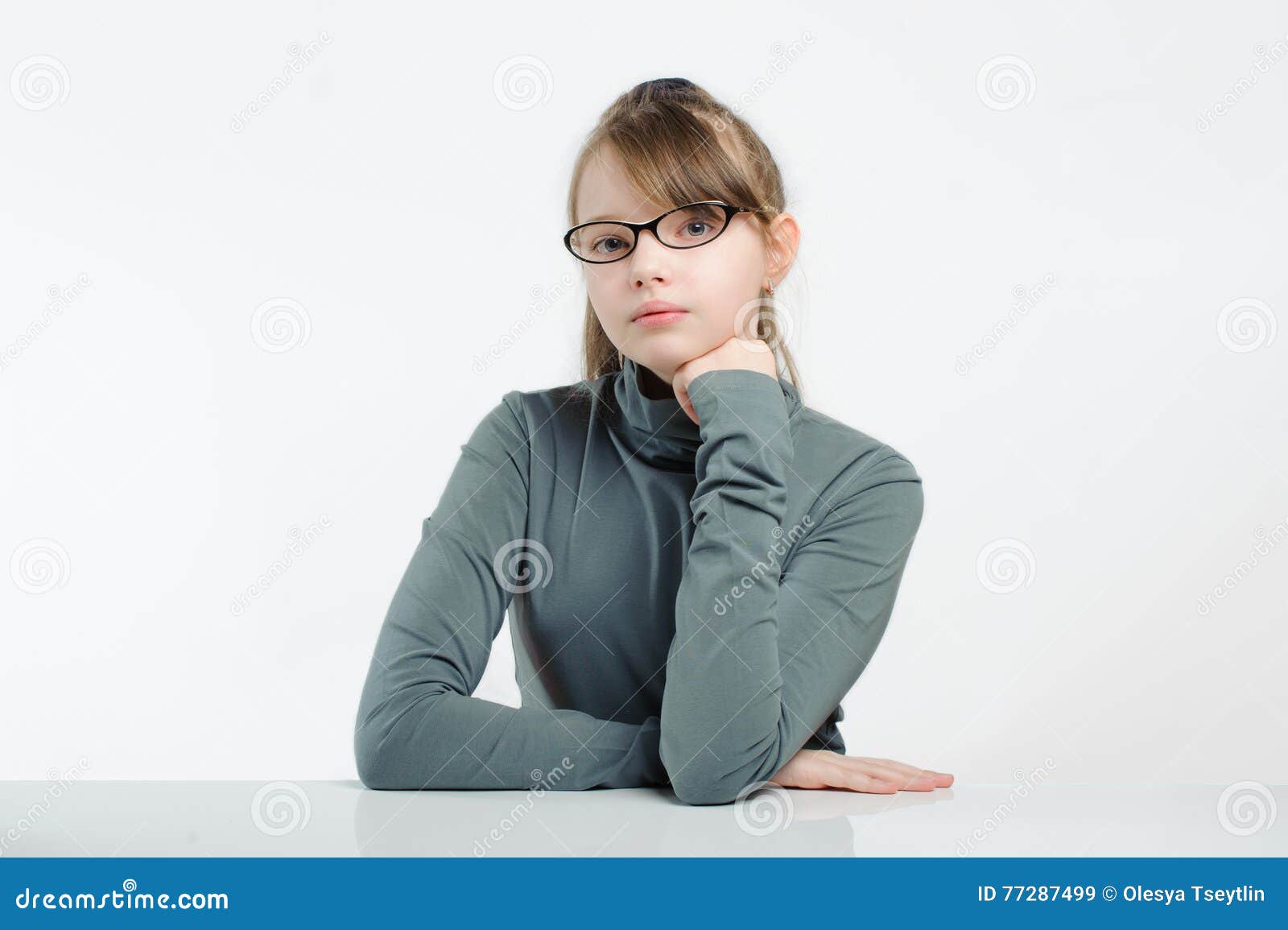 Eleven-year Girl Sitting at the Table. Stock Image - Image of year ...