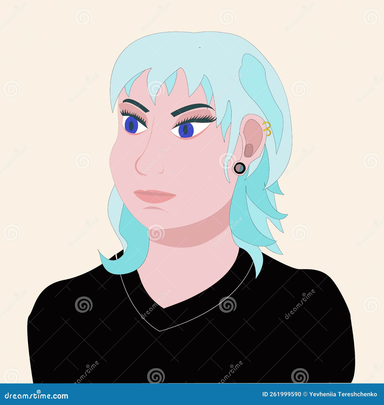 An Informal Girl with Slanted Elven Eyes and Blue Hair. Stock Vector ...
