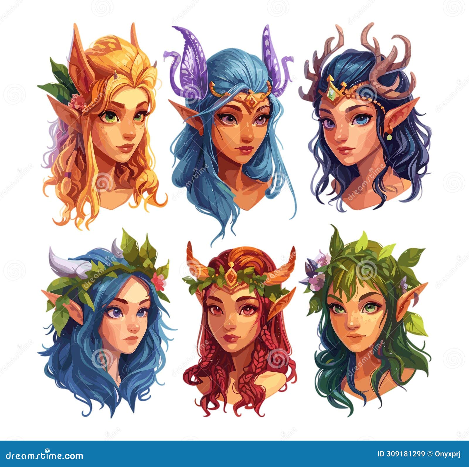 Elf Avatars Mythical Characters Vector Set. Splendid Cartoon Vector ...