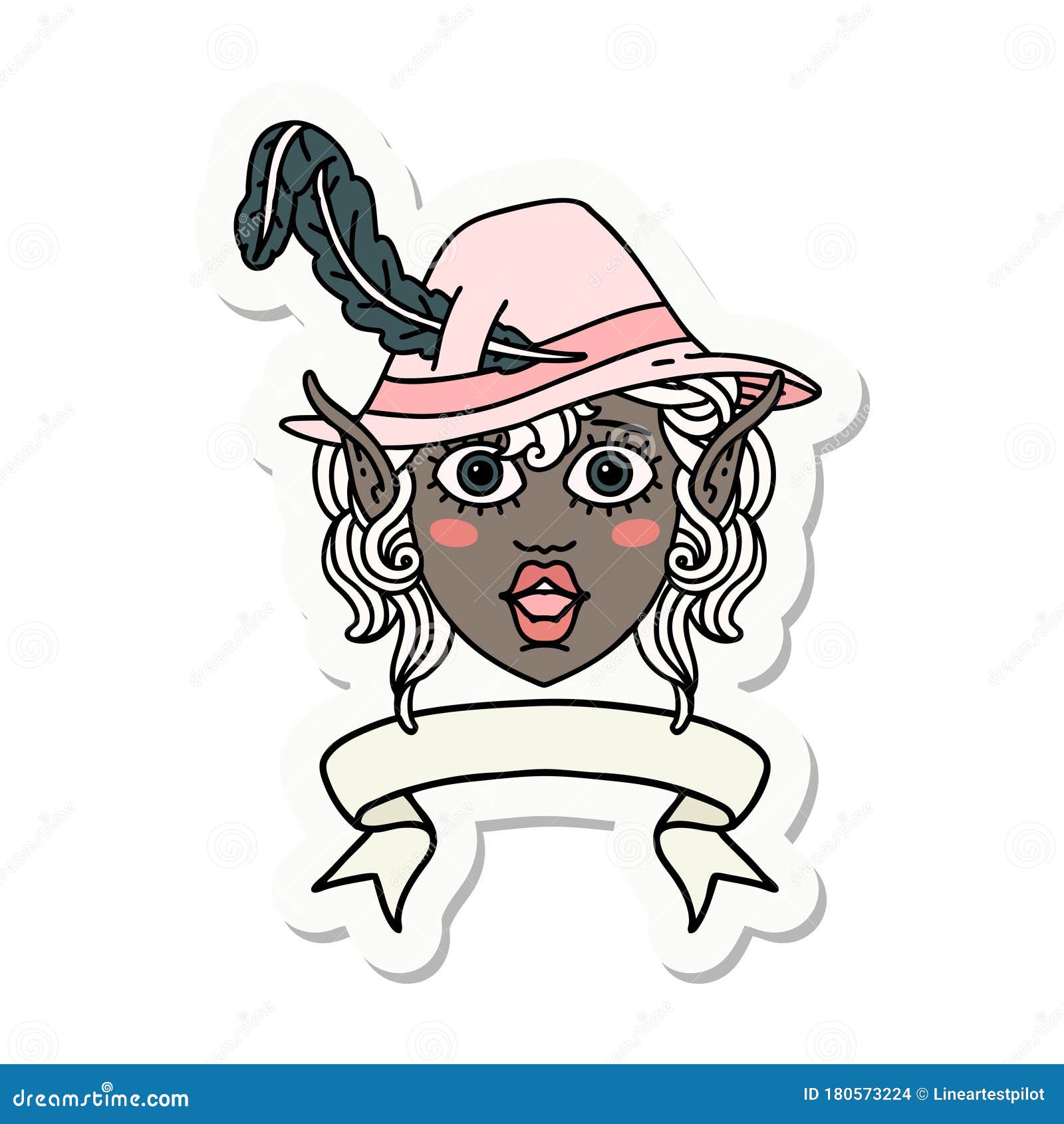 Elf Bard Character Face with Banner Sticker Stock Vector - Illustration ...